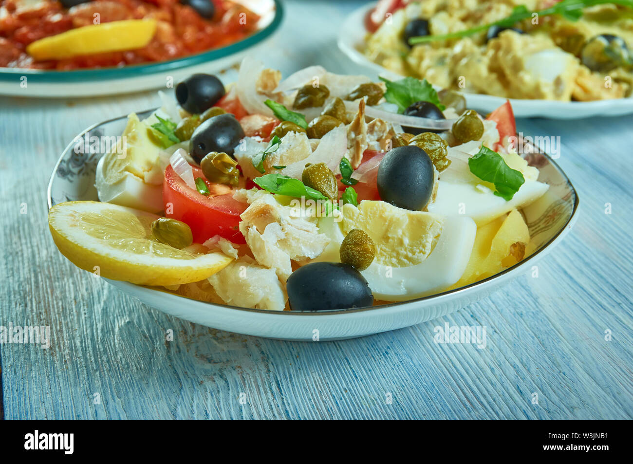 Portuguese Cod Fish Salad - Bacalhau com Grao close up Stock Photo - Alamy