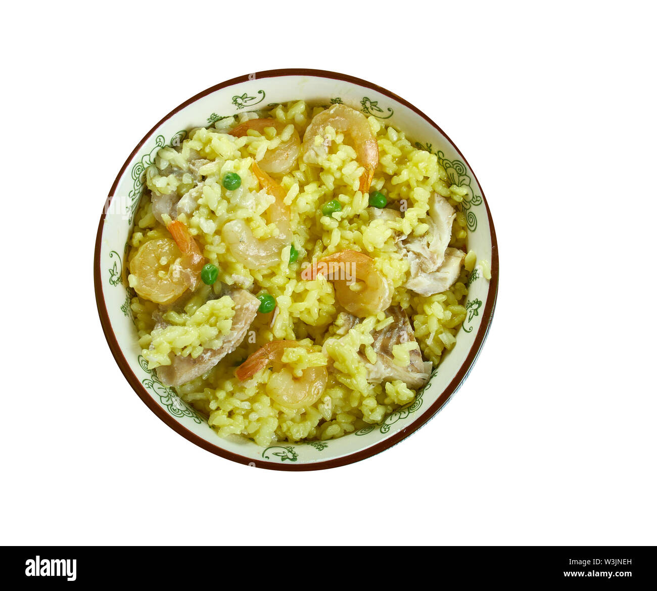 Paella with cod and shrimp, classic Spanish rice dish Stock Photo - Alamy