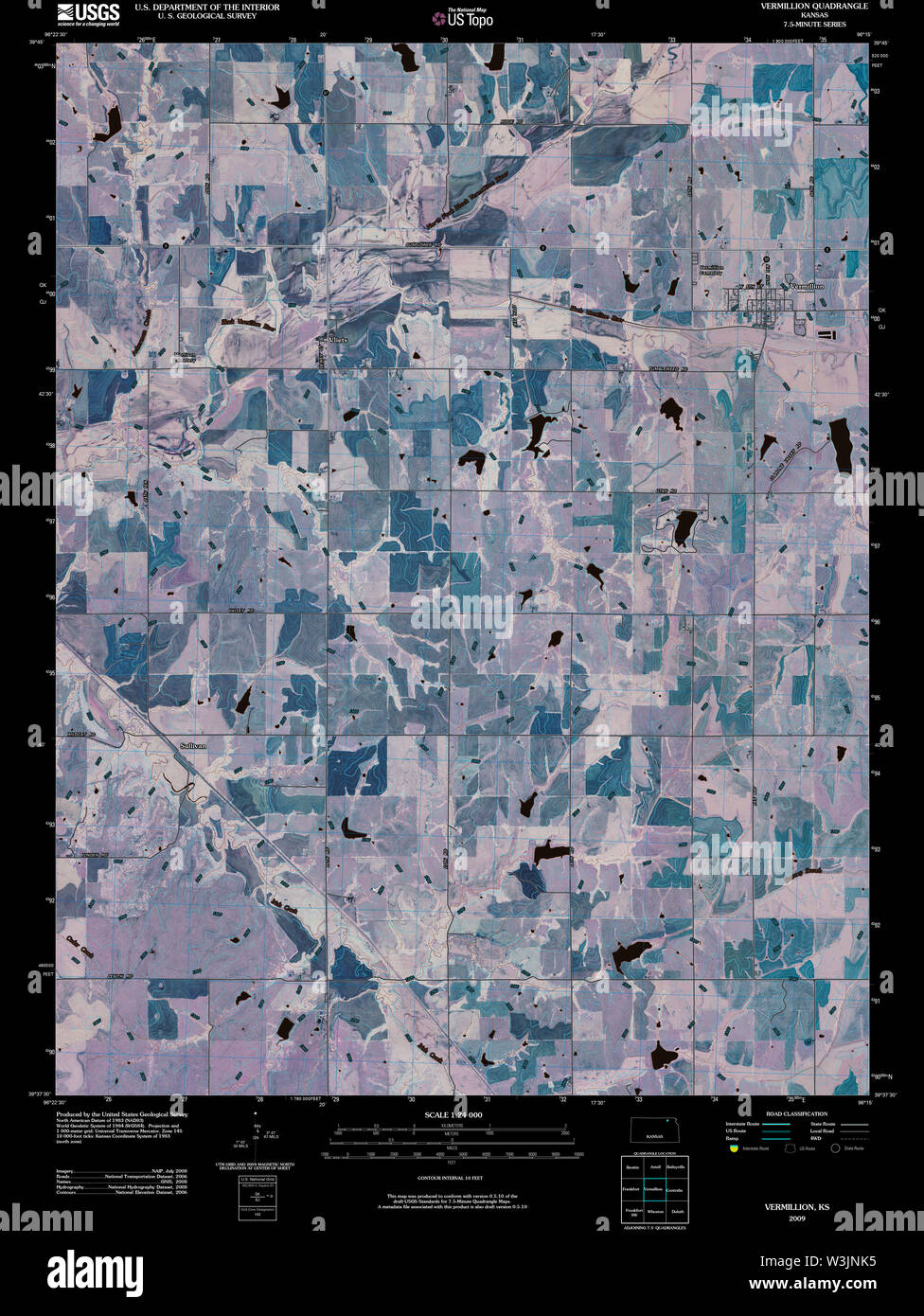 USGS TOPO Map Kansas KS Vermillion 20091101 TM Inverted Restoration ...
