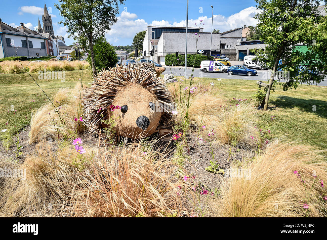 A giant hedgehog on Trafalgar roundabout in Truro, Cornwall, where the ...