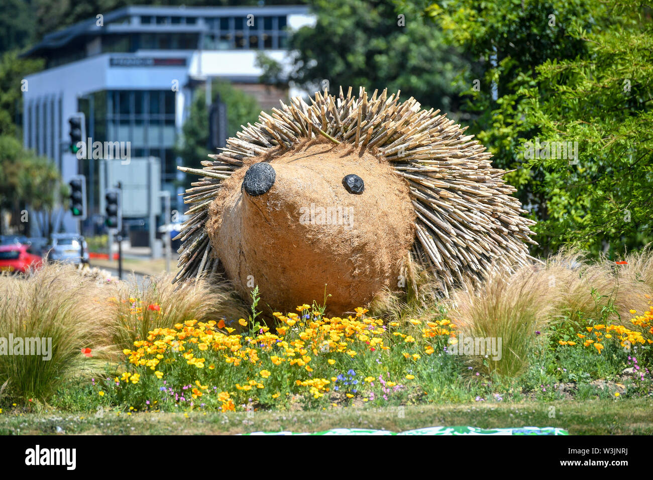 A giant hedgehog on Trafalgar roundabout in Truro, Cornwall, where the ...