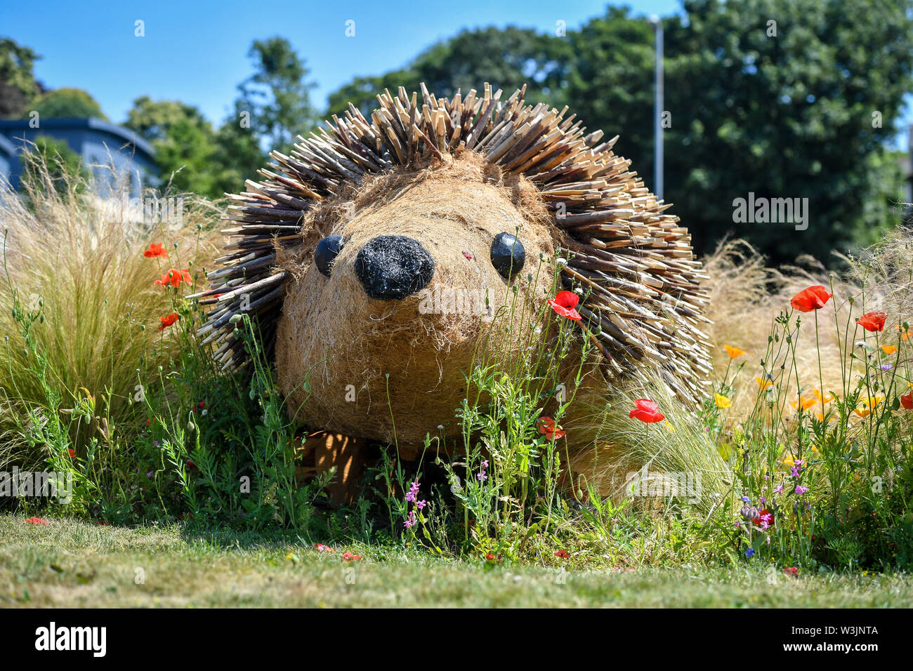 A giant hedgehog on Trafalgar roundabout in Truro, Cornwall, where the ...