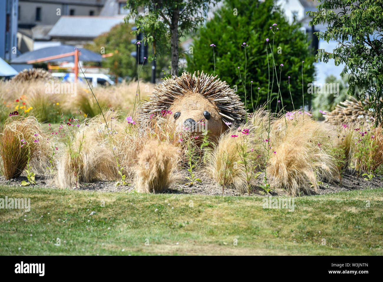 A giant hedgehog on Trafalgar roundabout in Truro, Cornwall, where the ...
