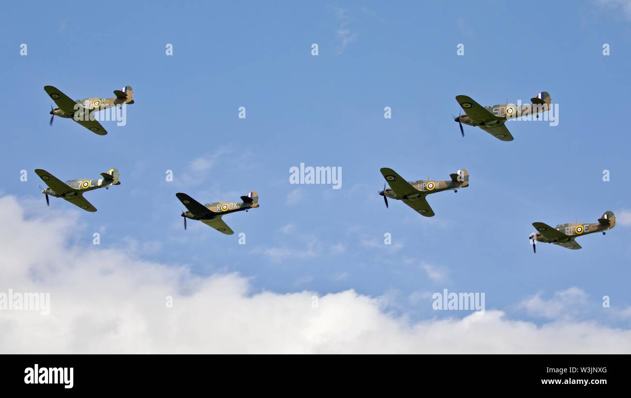 6 Hawker Hurricanes flying in formation at Shuttleworth Military ...