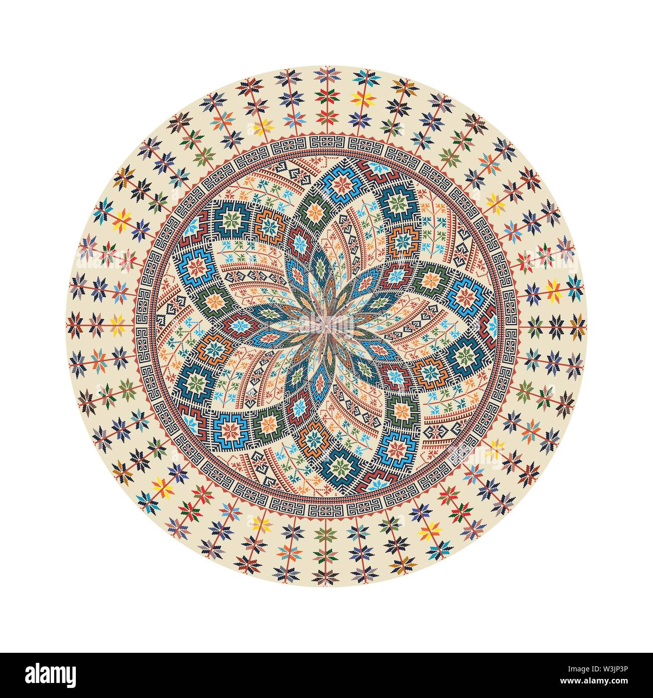 Circular pattern in traditional Palestinian style, vector design ...