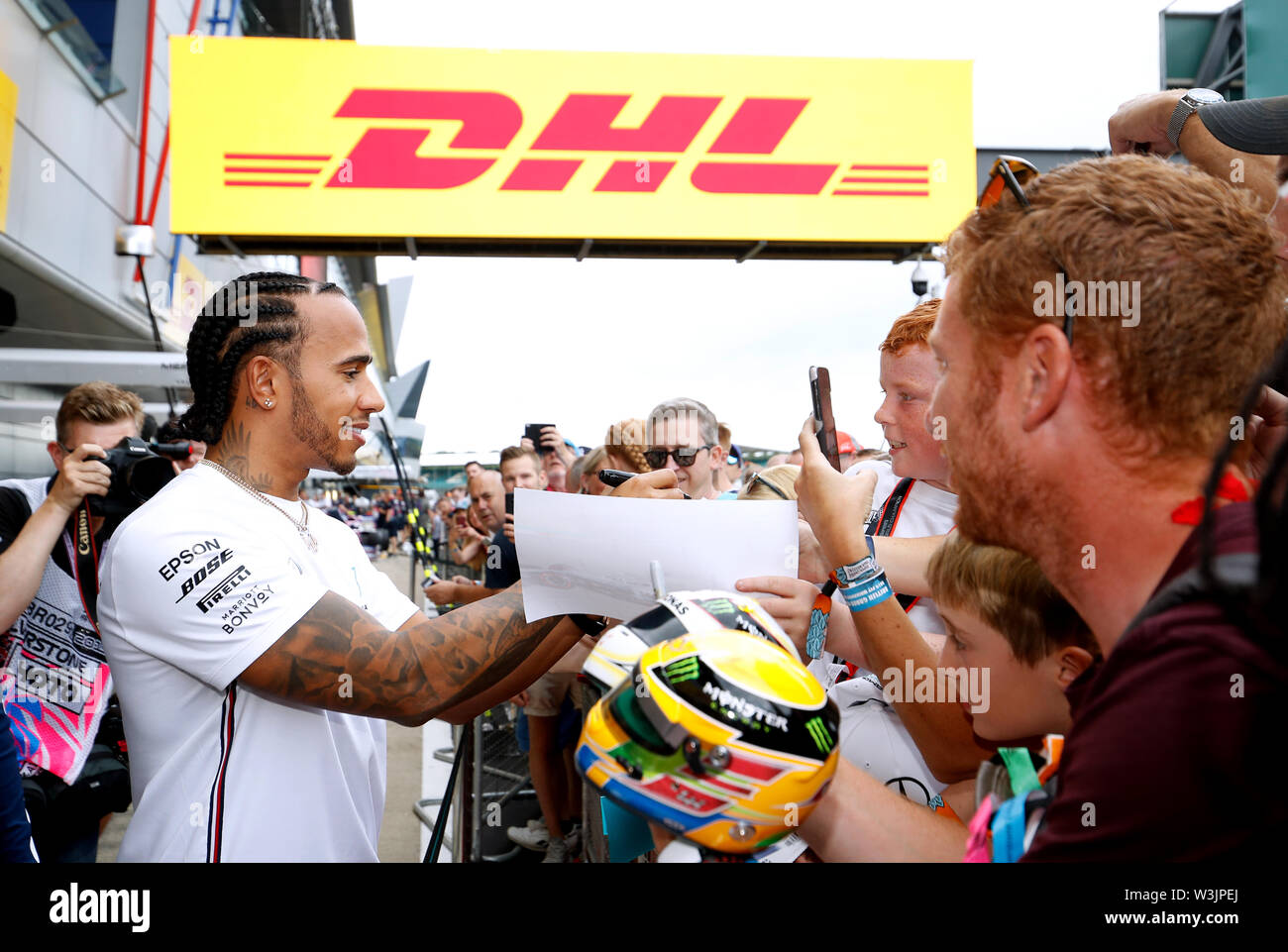 Mercedes Driver Lewis Hamilton interacts with fans during a preview day ...