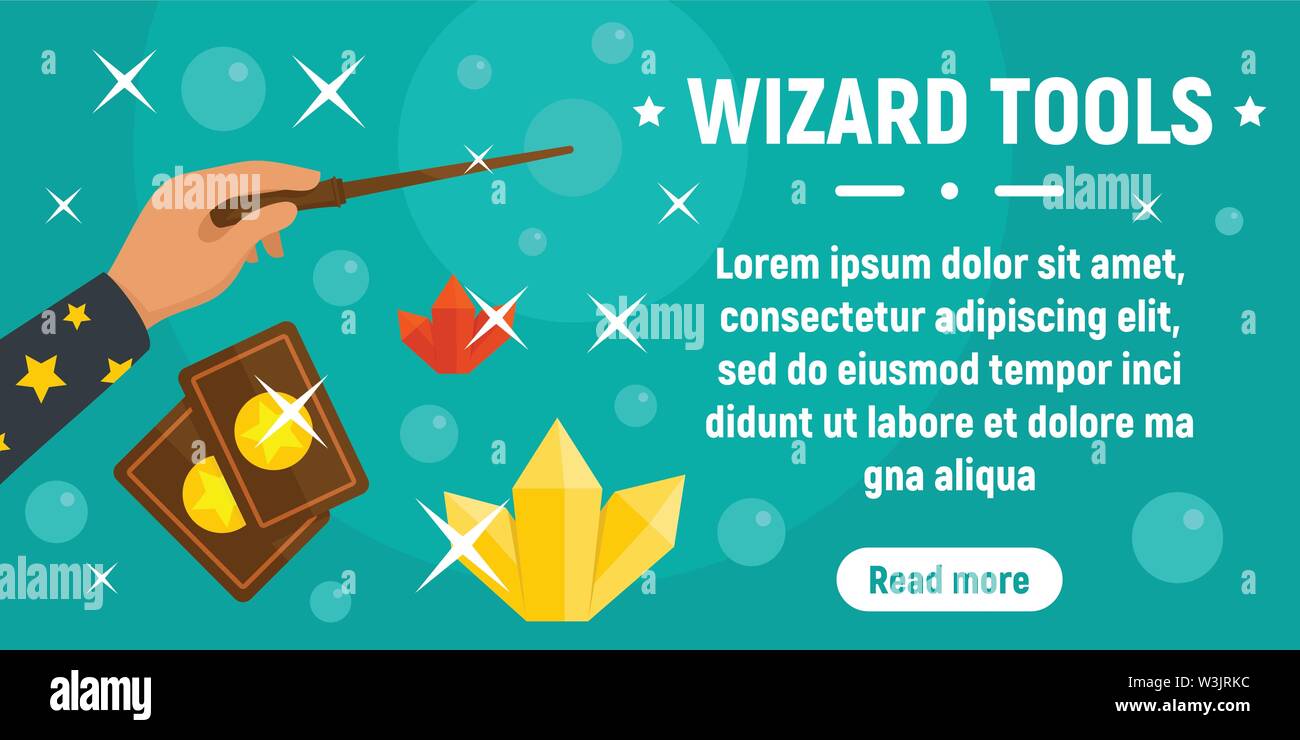 Wizard tools concept banner. Flat illustration of wizard tools vector ...