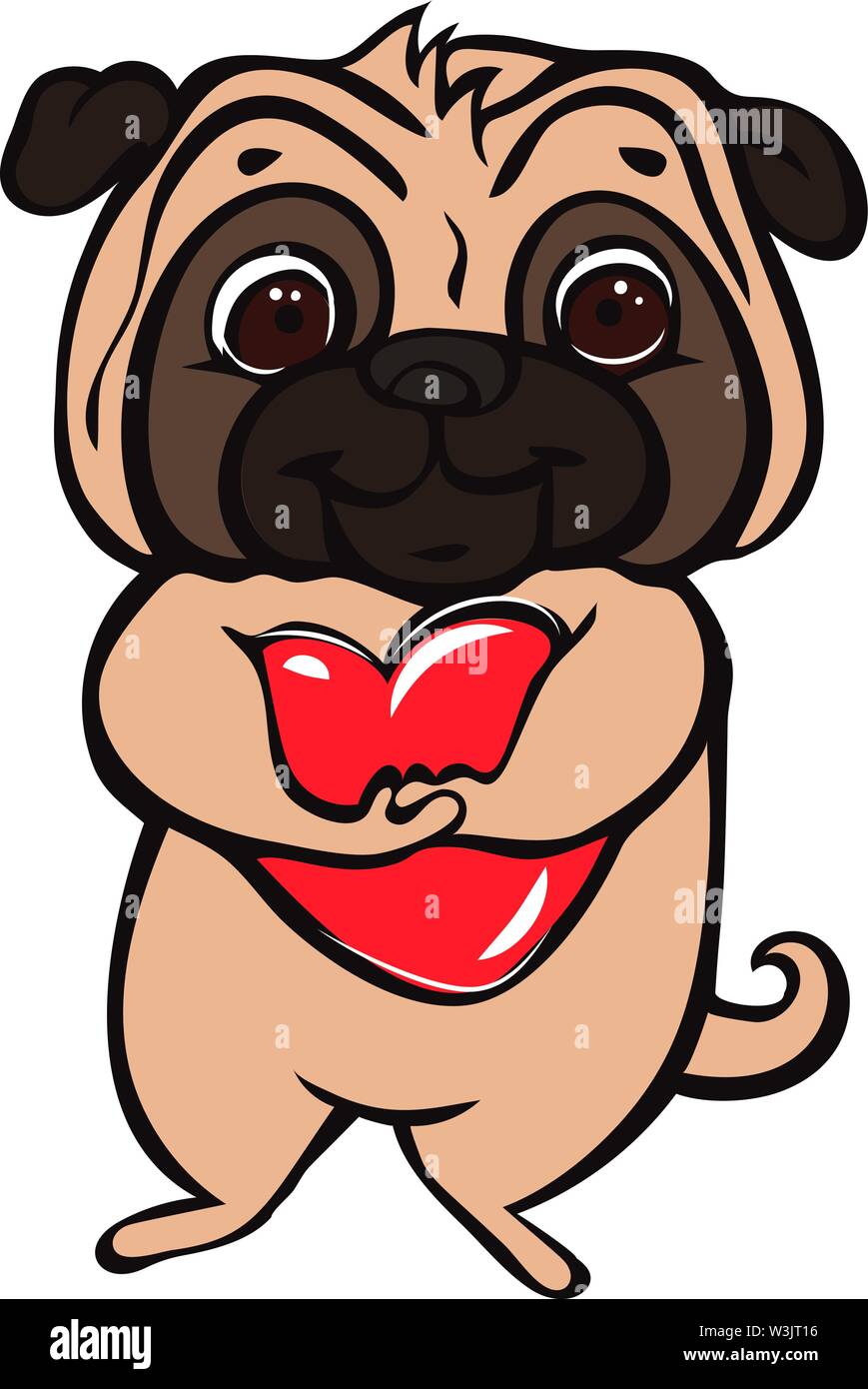 Pug red heart icon. Cartoon of pug red heart vector icon for web design ...
