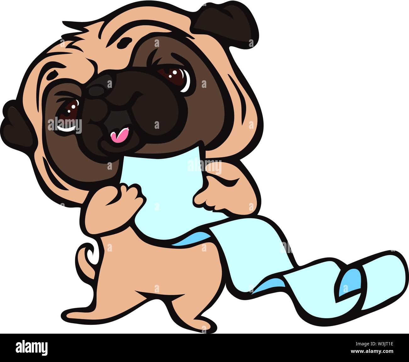 Pug read paper icon. Cartoon of pug read paper vector icon for web ...