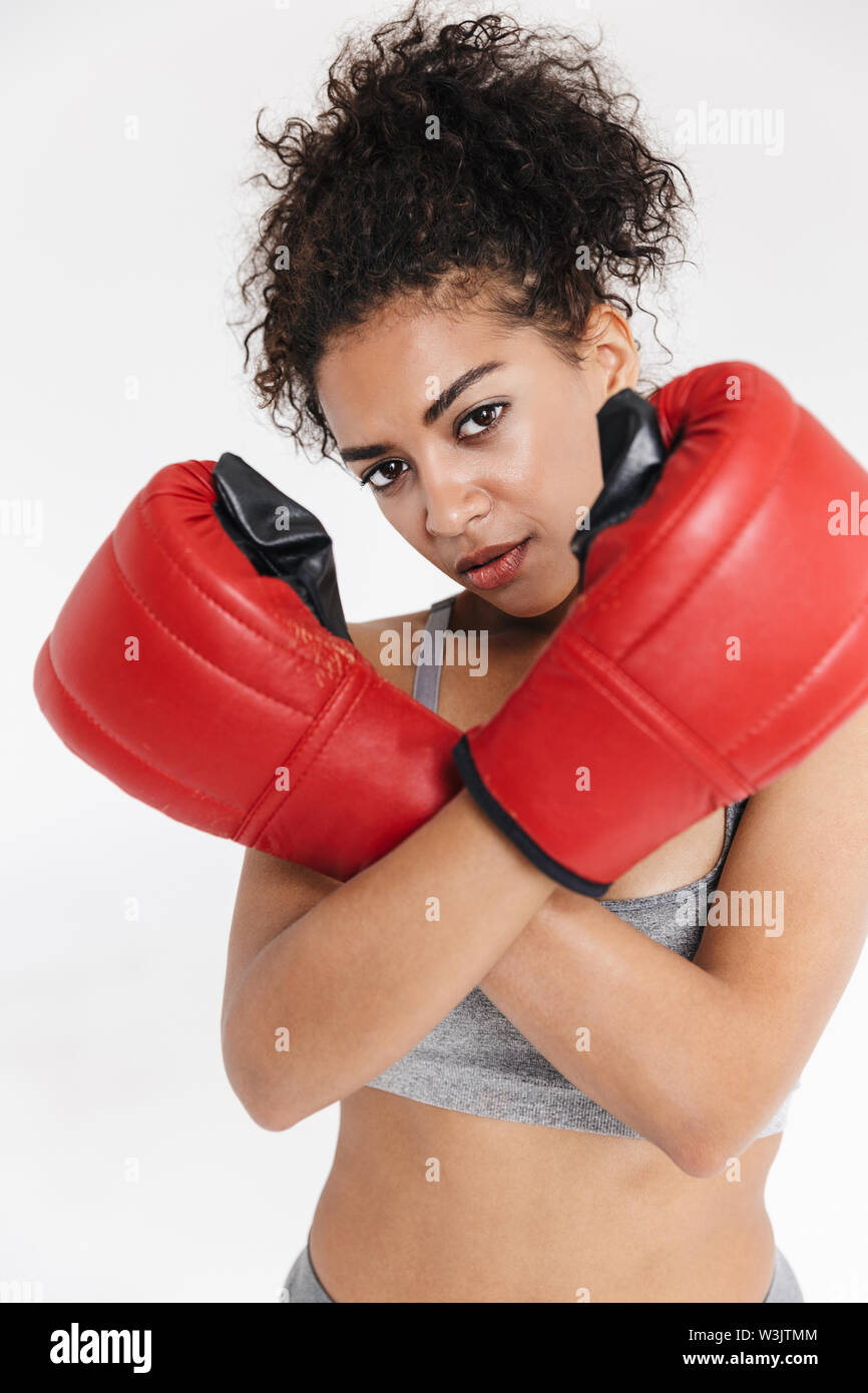 Image of a beautful young amazing sports fitness african woman boxer ...