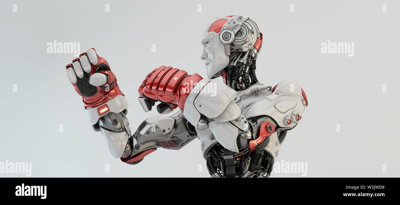 Robot boxer in rack stand, 3d rendering Stock Photo - Alamy