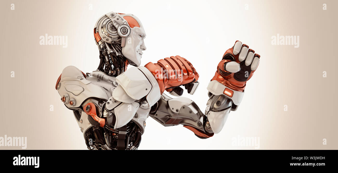 Robot boxer in rack stand, 3d rendering Stock Photo - Alamy