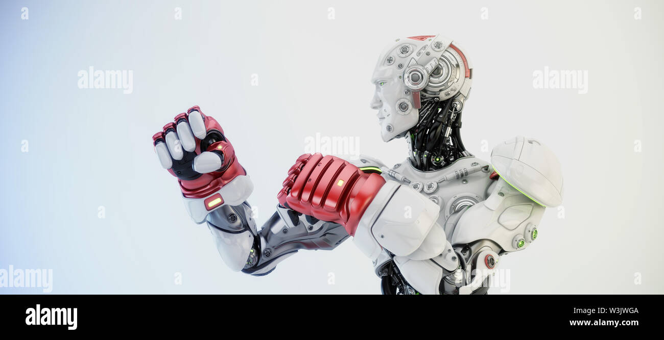 Robot boxer in rack stand, 3d rendering Stock Photo - Alamy