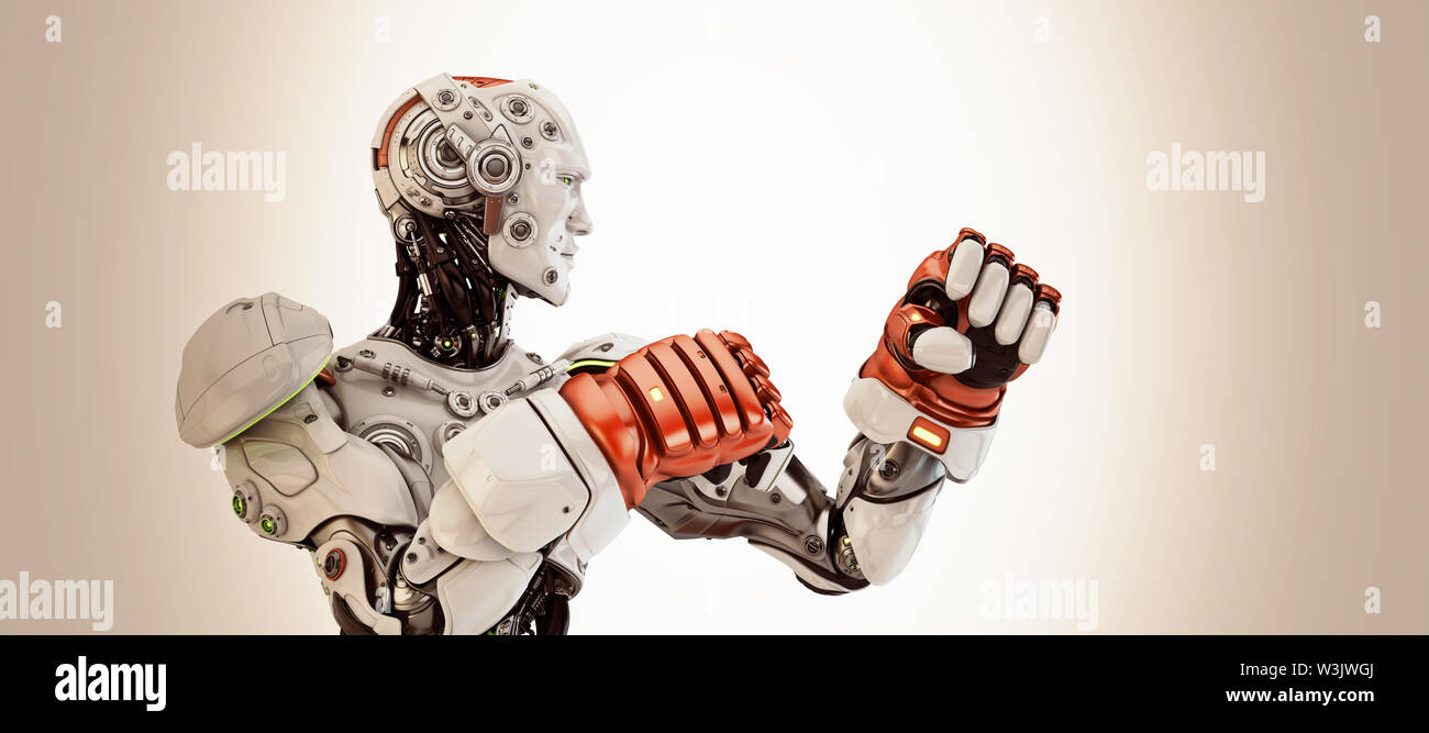Robot boxer in rack stand, 3d rendering Stock Photo - Alamy