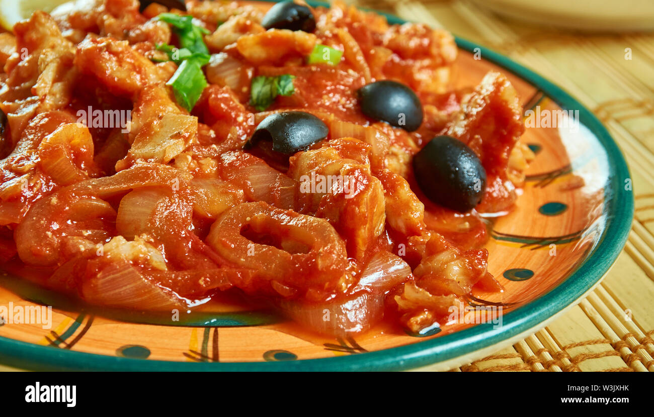 Rock Cod Veracruzana, white fish in a tomato sauce with olives and ...