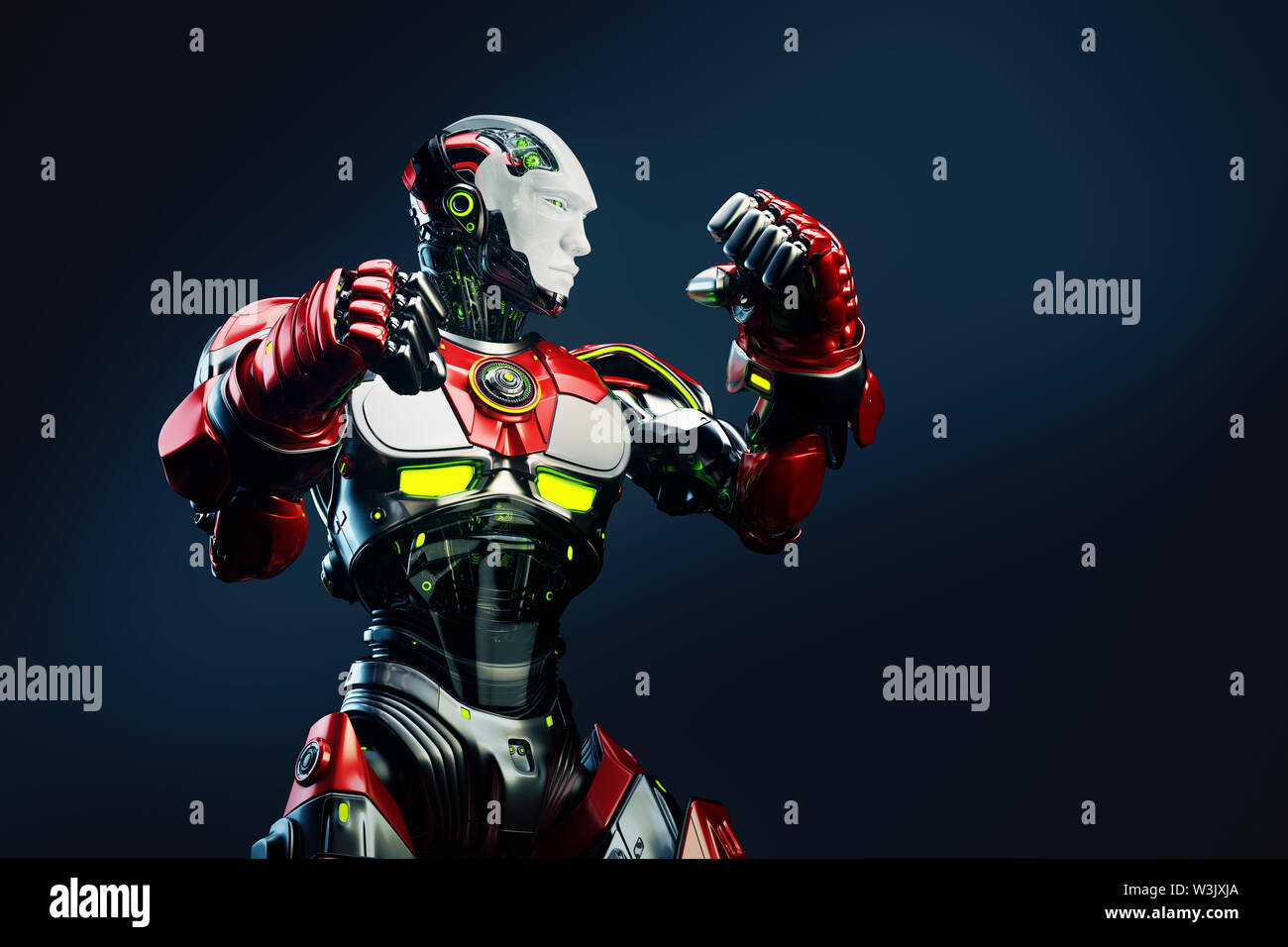 Robot boxer in rack stand, 3d rendering Stock Photo - Alamy