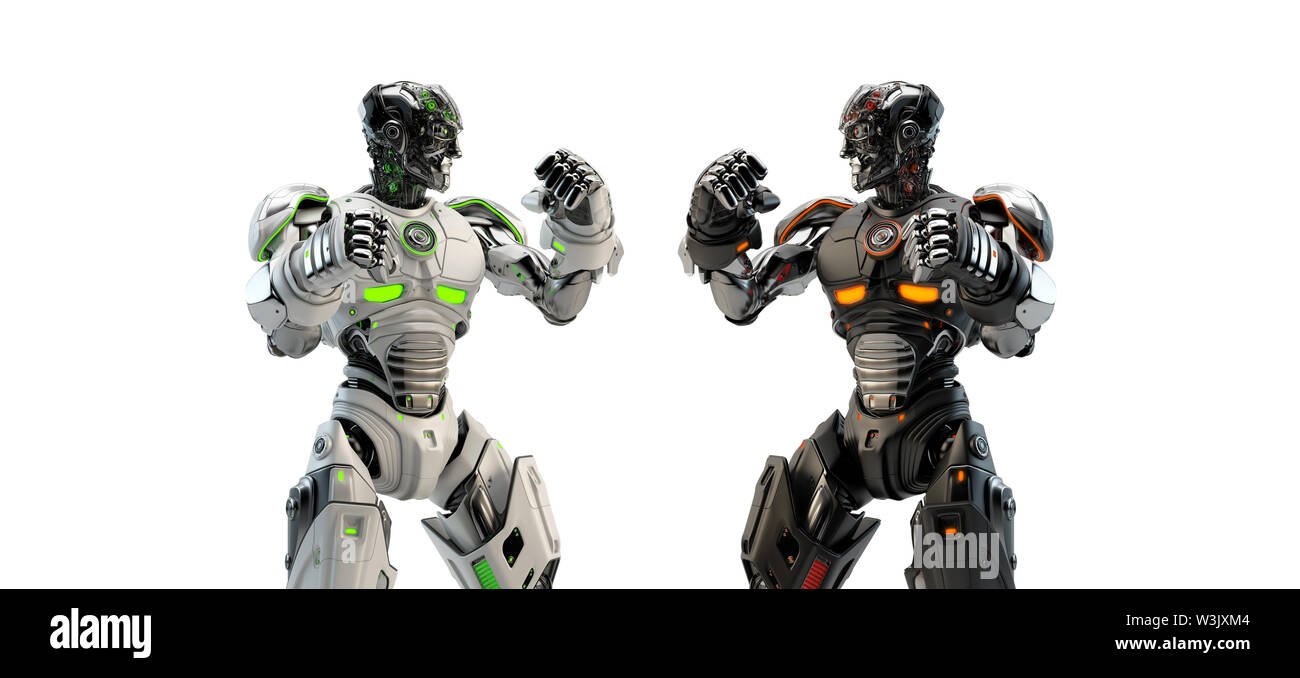 Two robotic boxers training and boxing, 3d rendering Stock Photo - Alamy