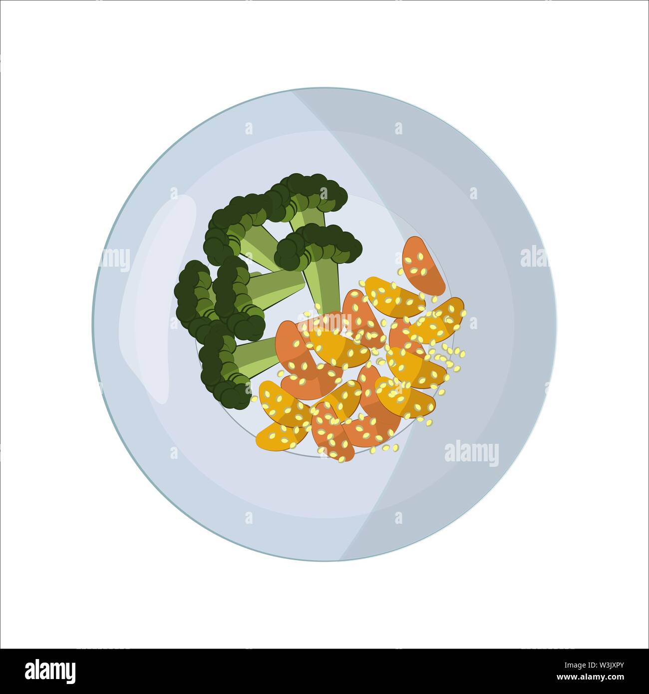 Food on the plate. Broccoli and potatoes with sesame. Lunch or dinner ...