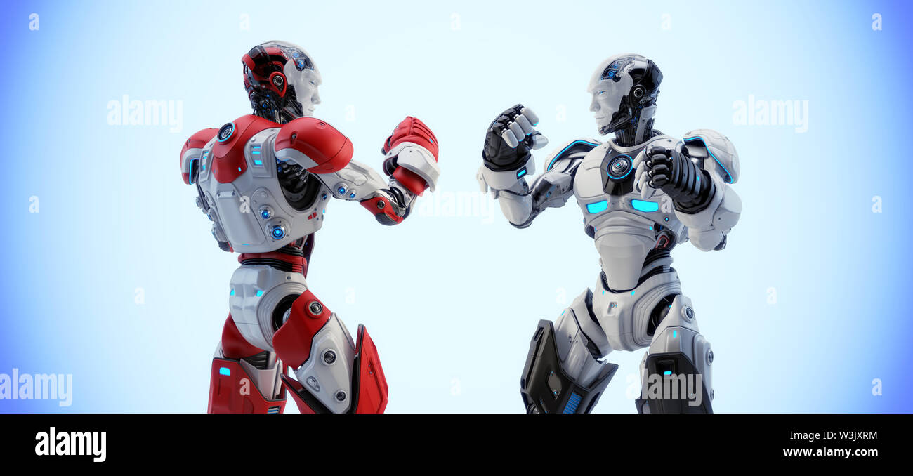 Two robotic boxers training and boxing, 3d rendering Stock Photo - Alamy
