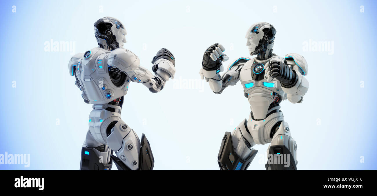 Two robotic boxers training and boxing, 3d rendering Stock Photo - Alamy