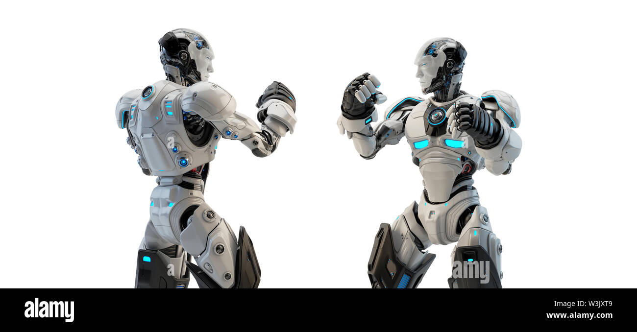 Two robotic boxers training and boxing, 3d rendering Stock Photo - Alamy