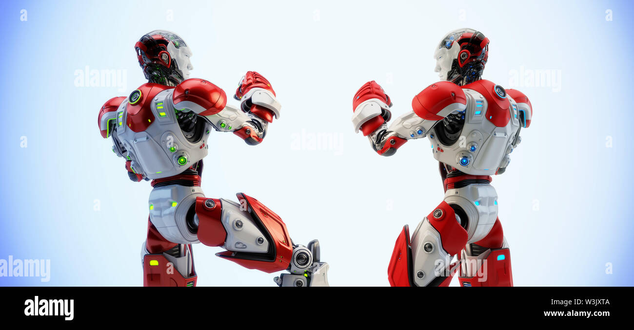 Two robotic boxers training and boxing, 3d rendering Stock Photo - Alamy