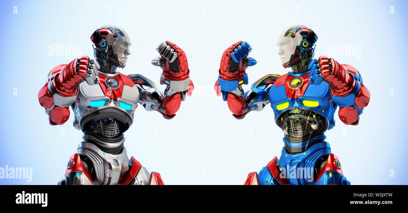Two robotic boxers training and boxing, 3d rendering Stock Photo - Alamy
