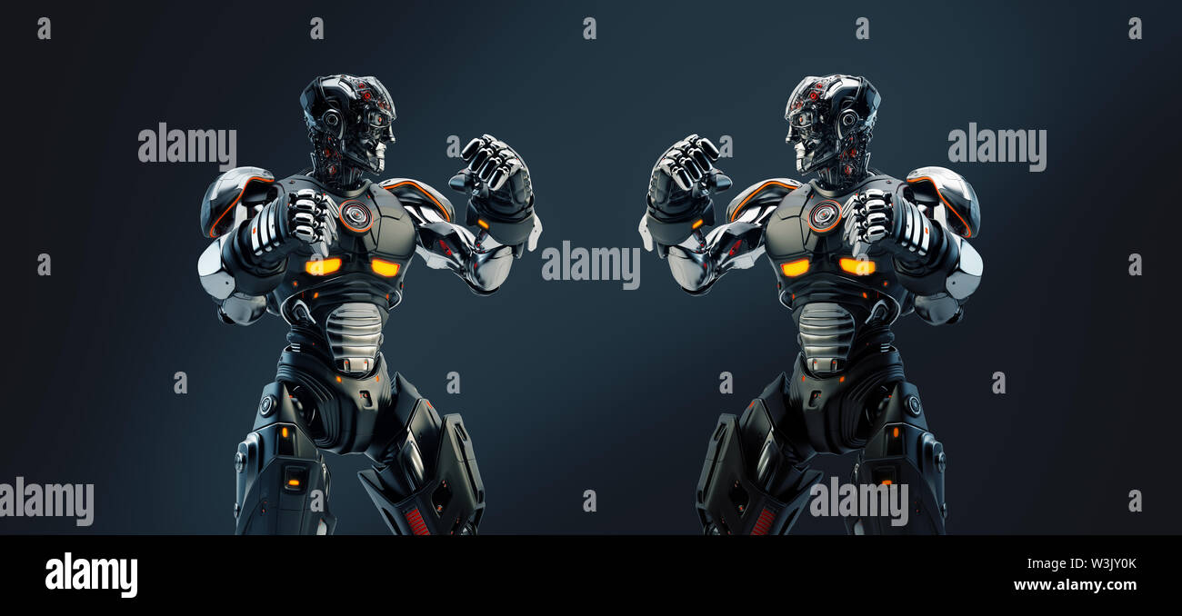 Two robotic boxers training and boxing, 3d rendering Stock Photo - Alamy
