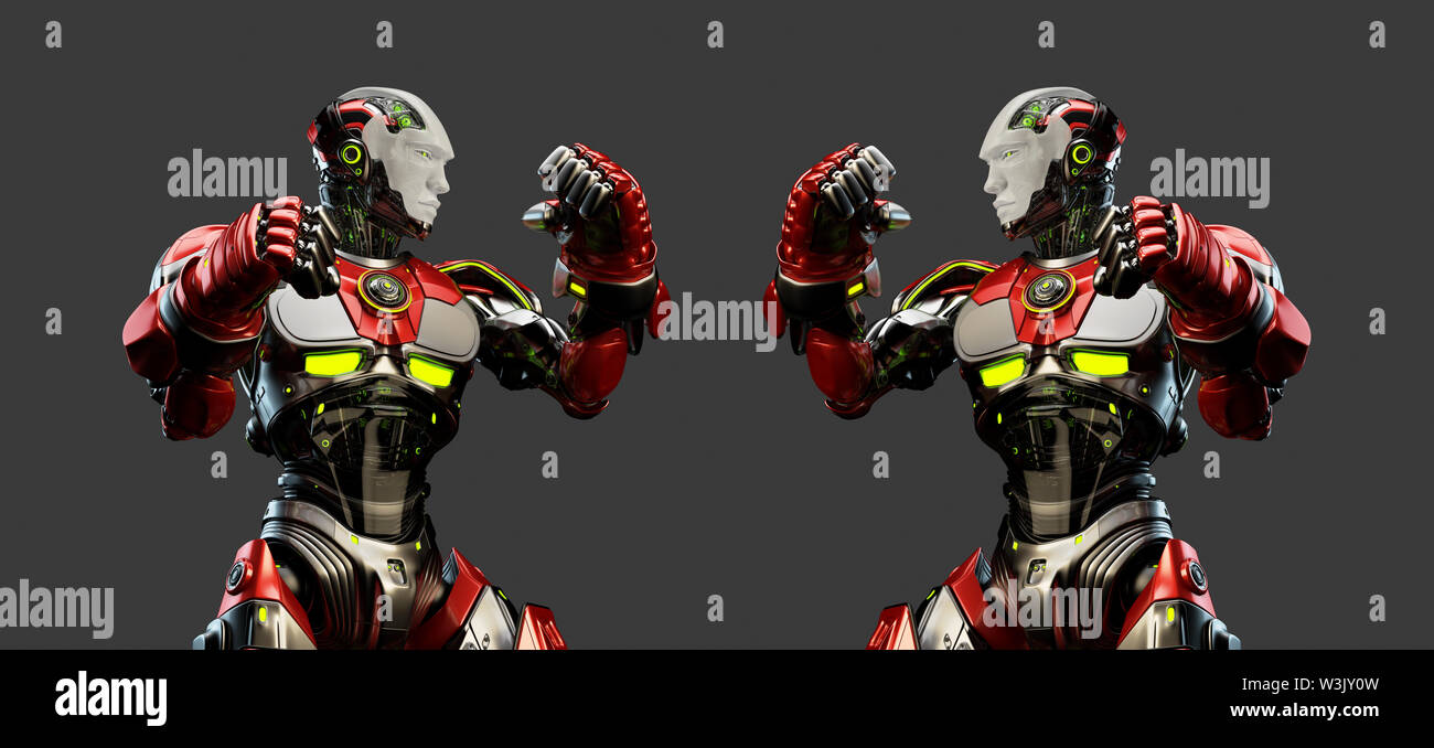 Two robotic boxers training and boxing, 3d rendering Stock Photo - Alamy