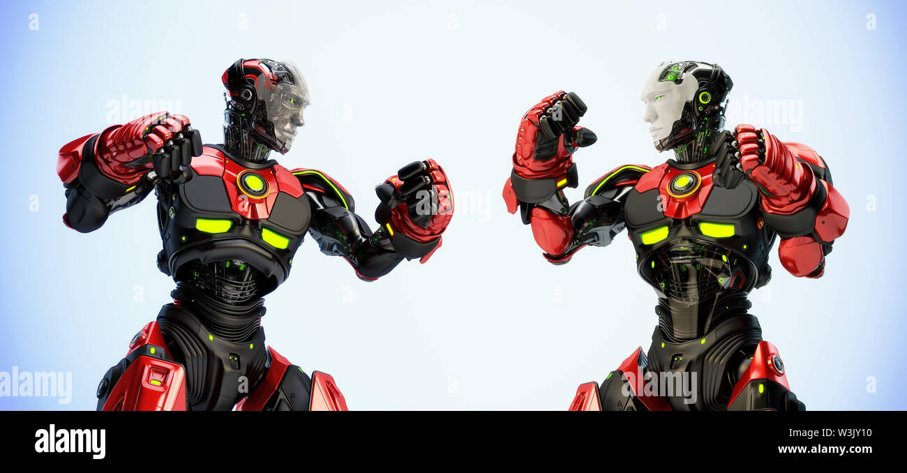 Two robotic boxers training and boxing, 3d rendering Stock Photo - Alamy