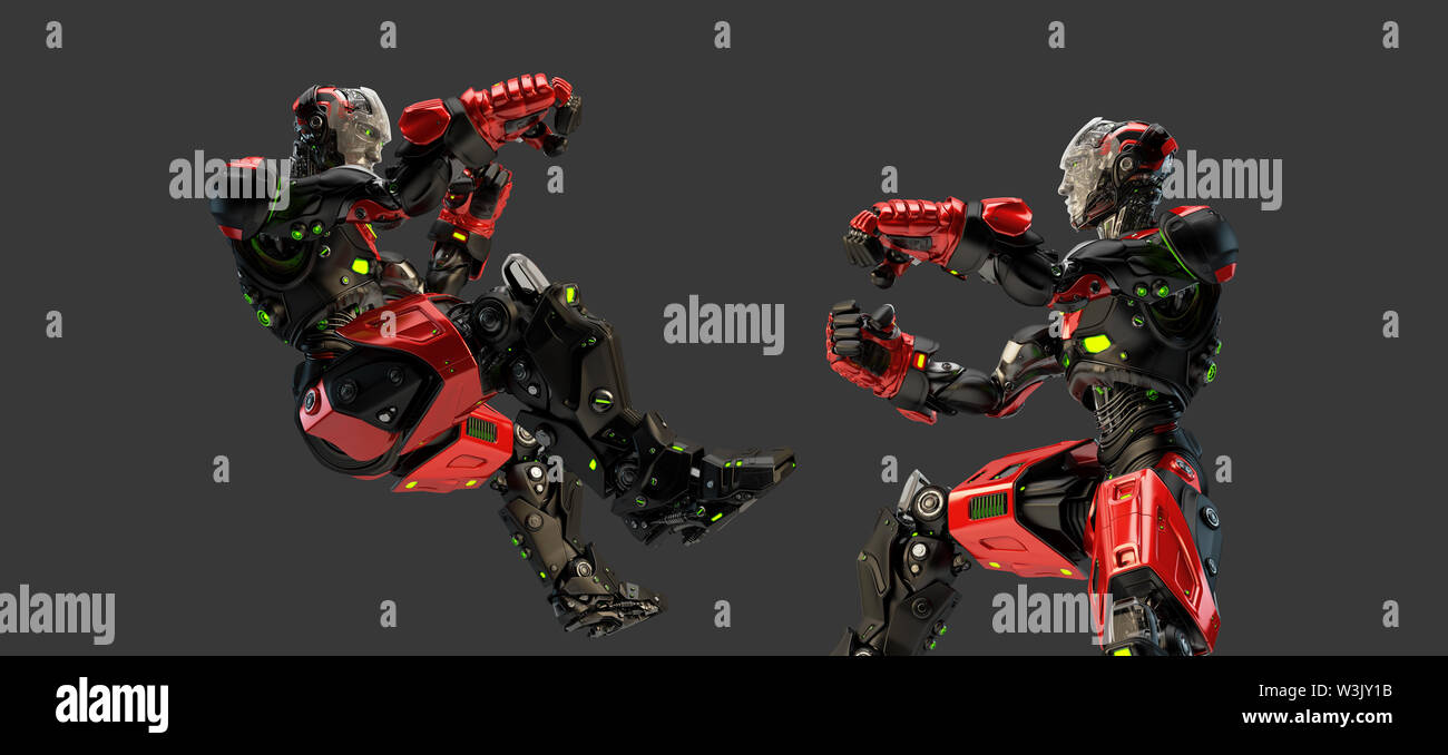 Two robotic boxers training and boxing, 3d rendering Stock Photo - Alamy