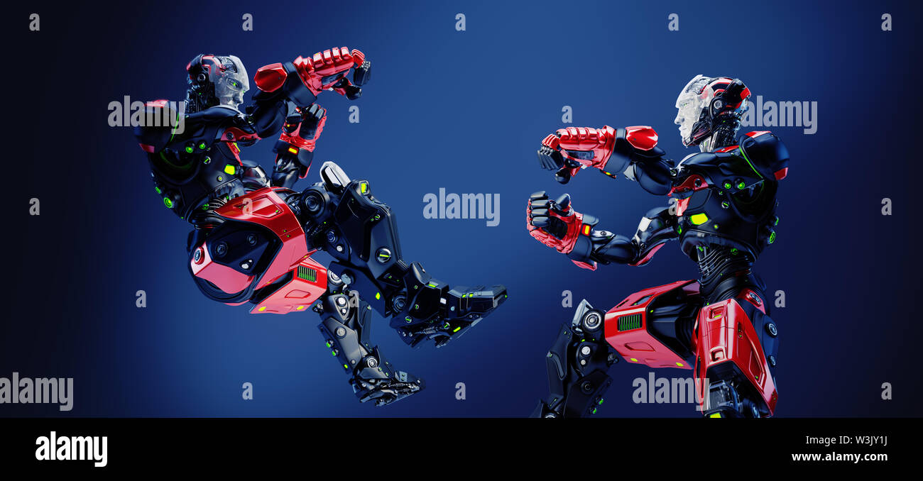 Two robotic boxers training and boxing, 3d rendering Stock Photo - Alamy