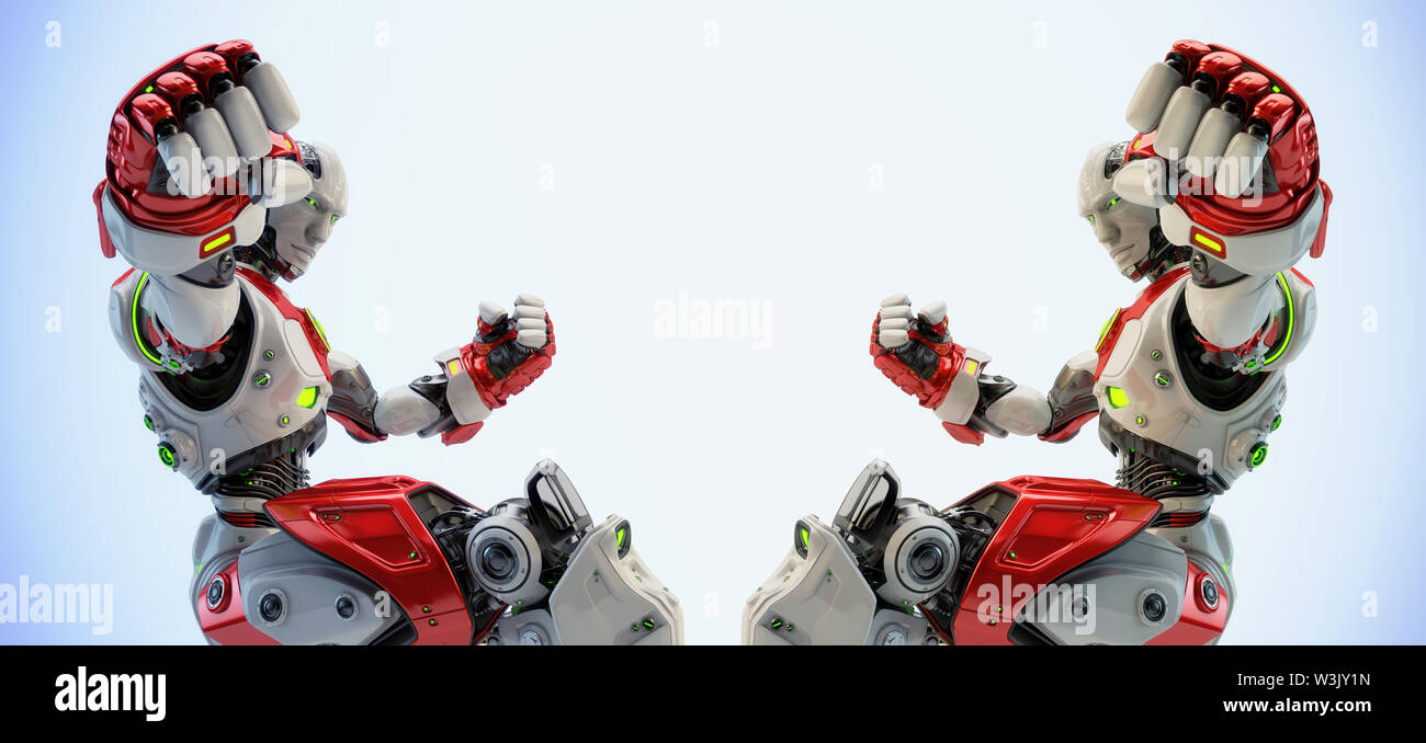 Two robotic boxers training and boxing, 3d rendering Stock Photo - Alamy