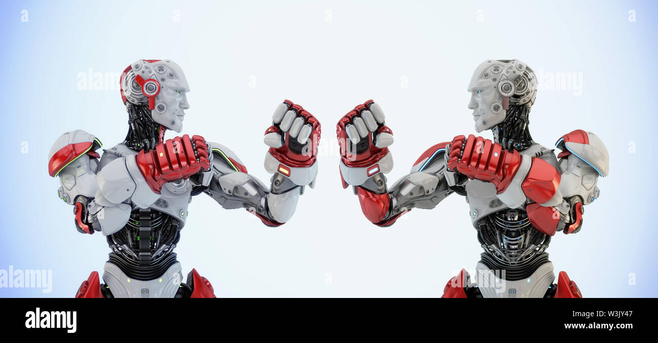 Two robotic boxers training and boxing, 3d rendering Stock Photo - Alamy