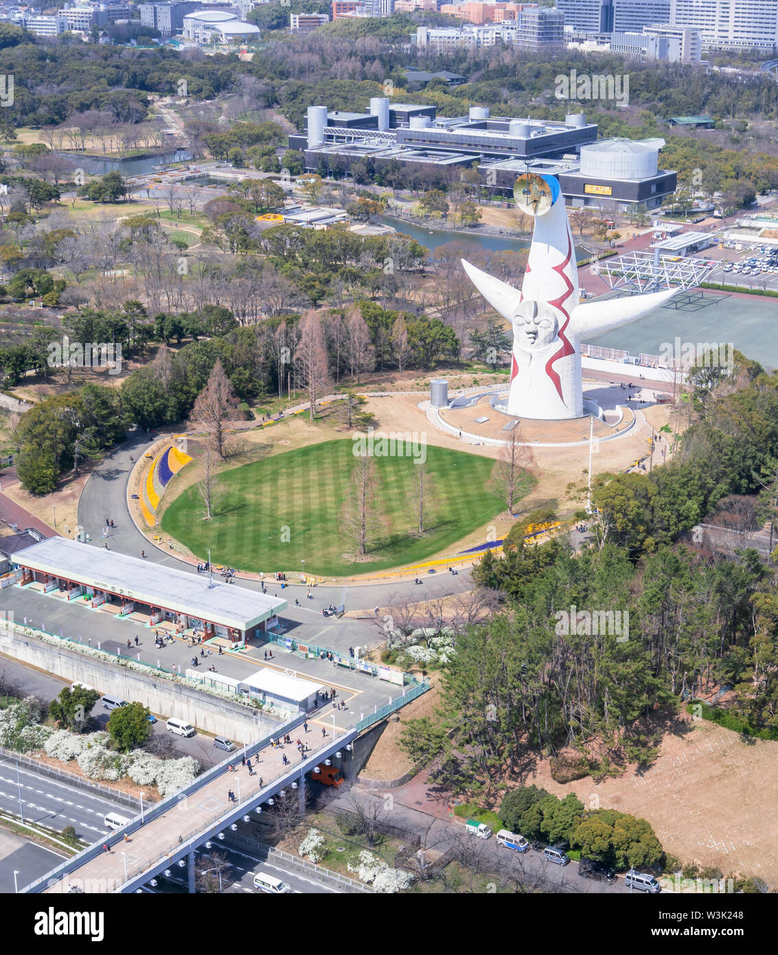Osaka, Japan - March. 26, 2019: Aerial view of Tower of the Sun, Taiyo ...