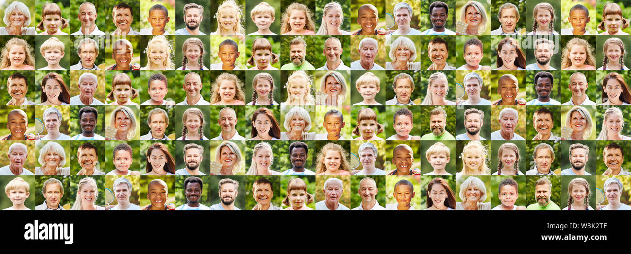 Panorama Outdoor Portrait Collage of people of different generations as ...