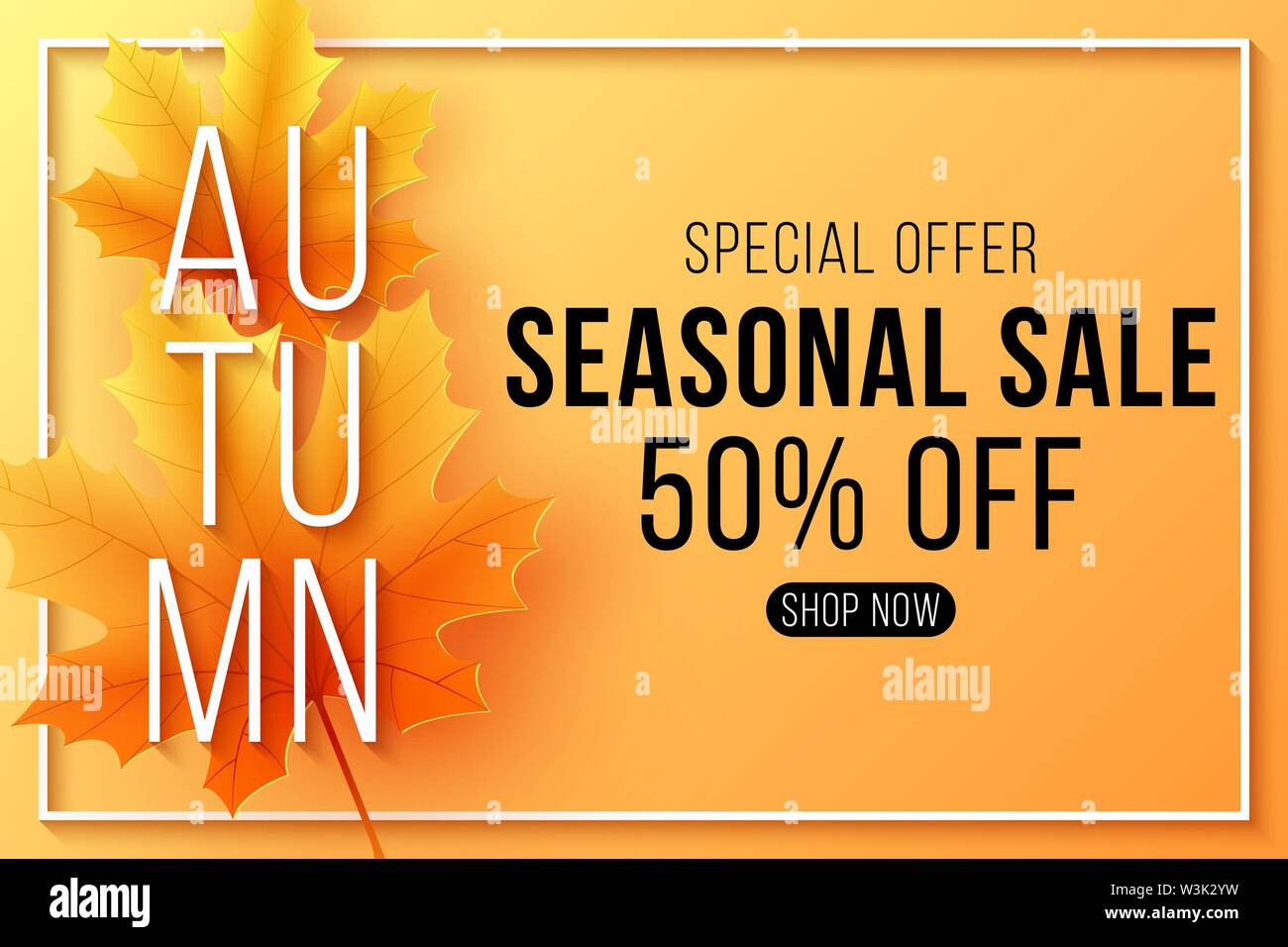 Autumn sale banner. Seasonal background with fall leaves. Maple leaf ...