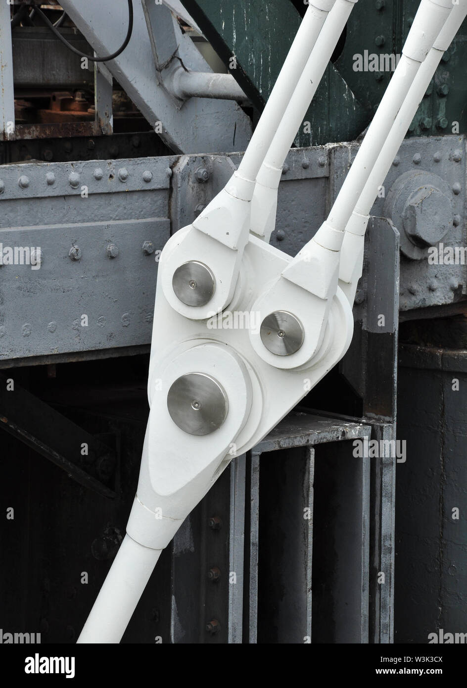 Heavy engineering on Hungerford Bridge over River Thames, London ...