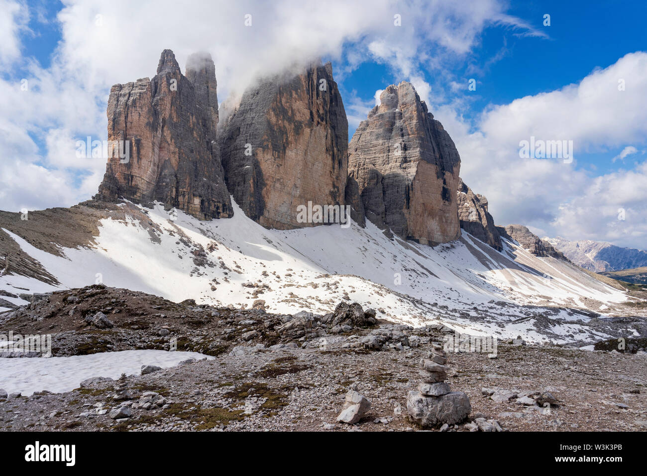 Tre Cime di Lavaredo. Majestic peaks in the Dolomites. Italy Stock ...