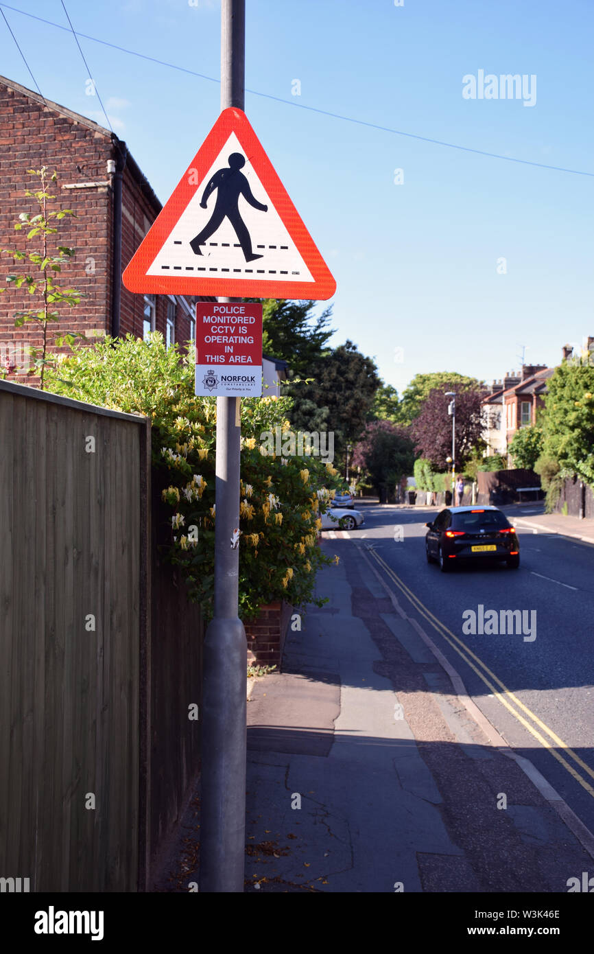 Police CCTV warning sign on Rosary Road, Norwich in an attempt to stop ...