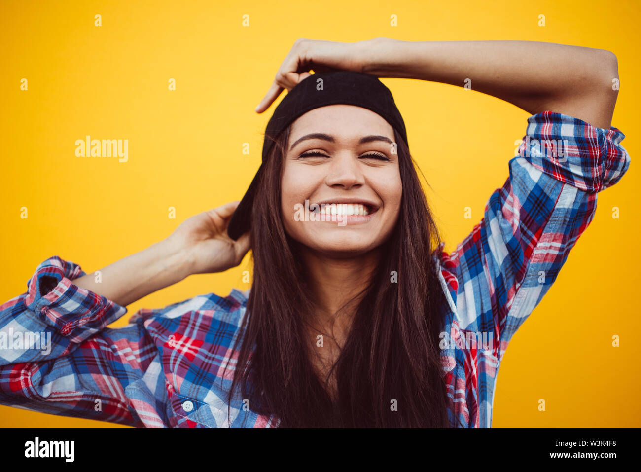 Happy teenager portrait on colored backgrounds Stock Photo - Alamy