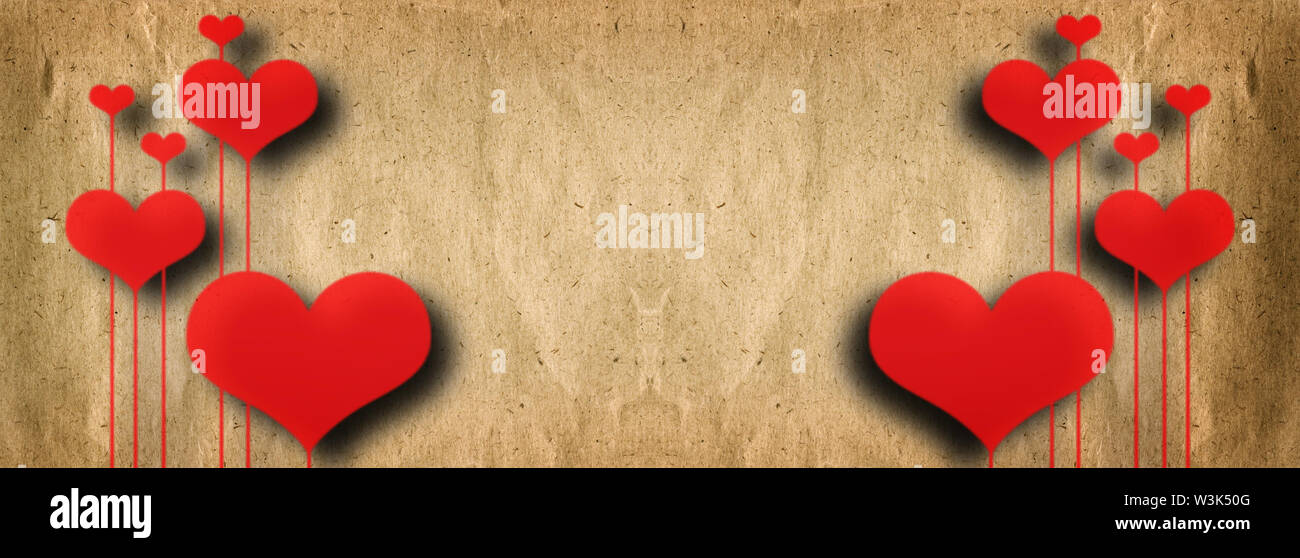 Strings of paper hearts on brown cardboard background Stock Photo - Alamy