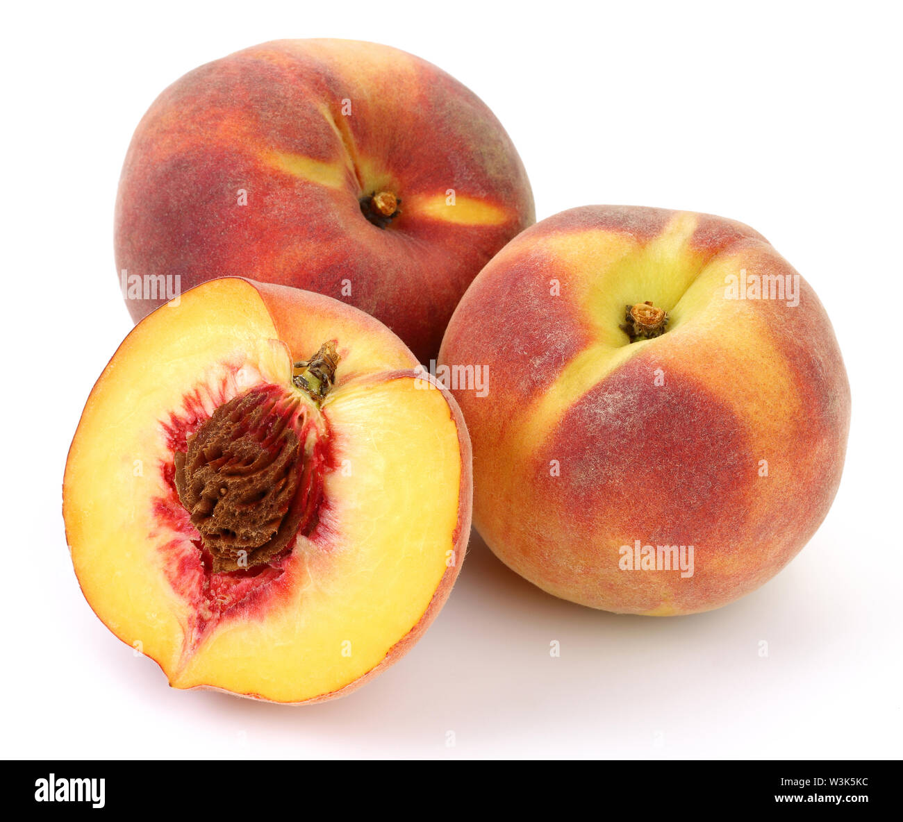 Whole and half peach fruits isolated on white background Stock Photo ...
