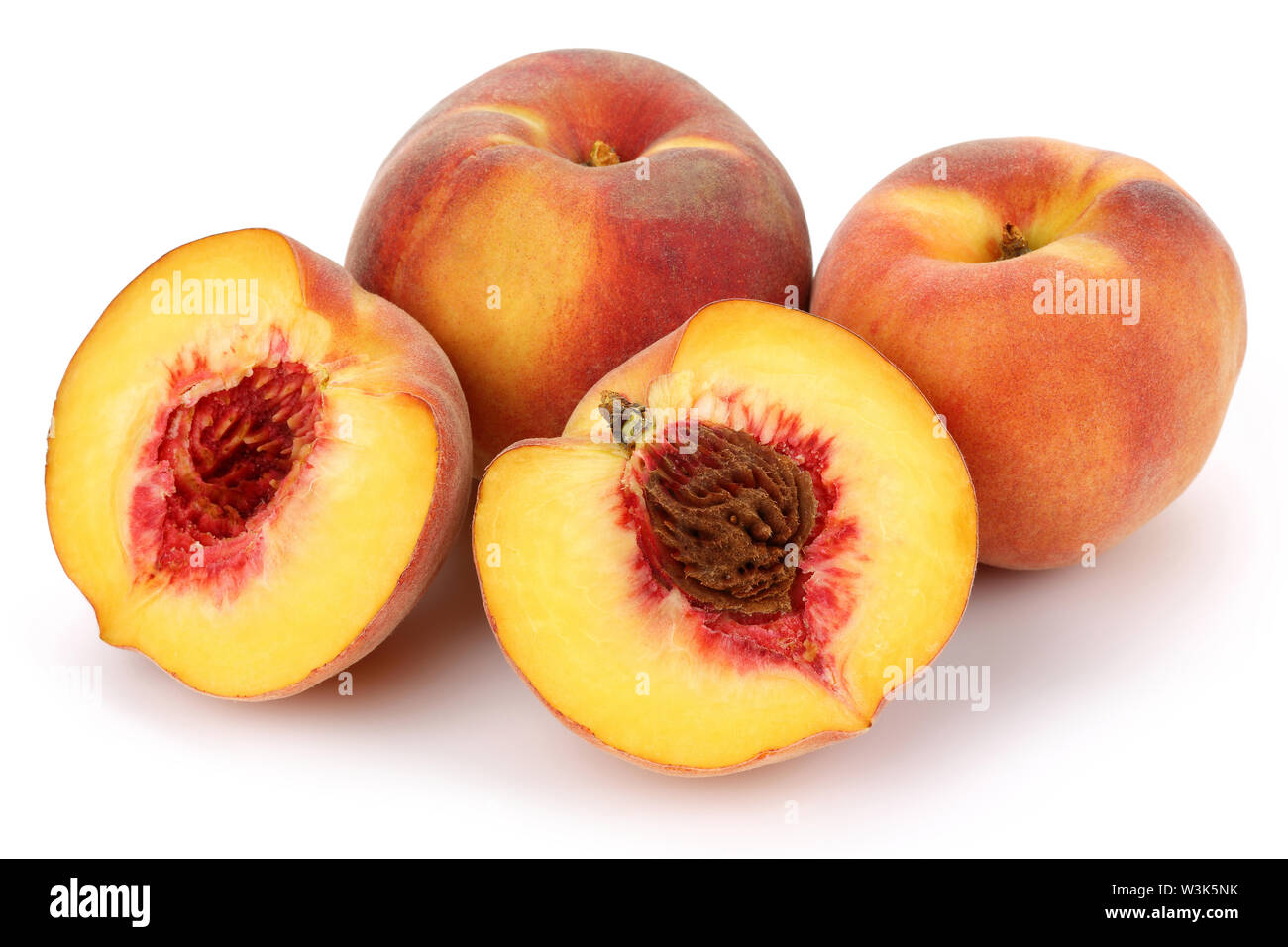 Whole and half peach fruits isolated on white background Stock Photo ...