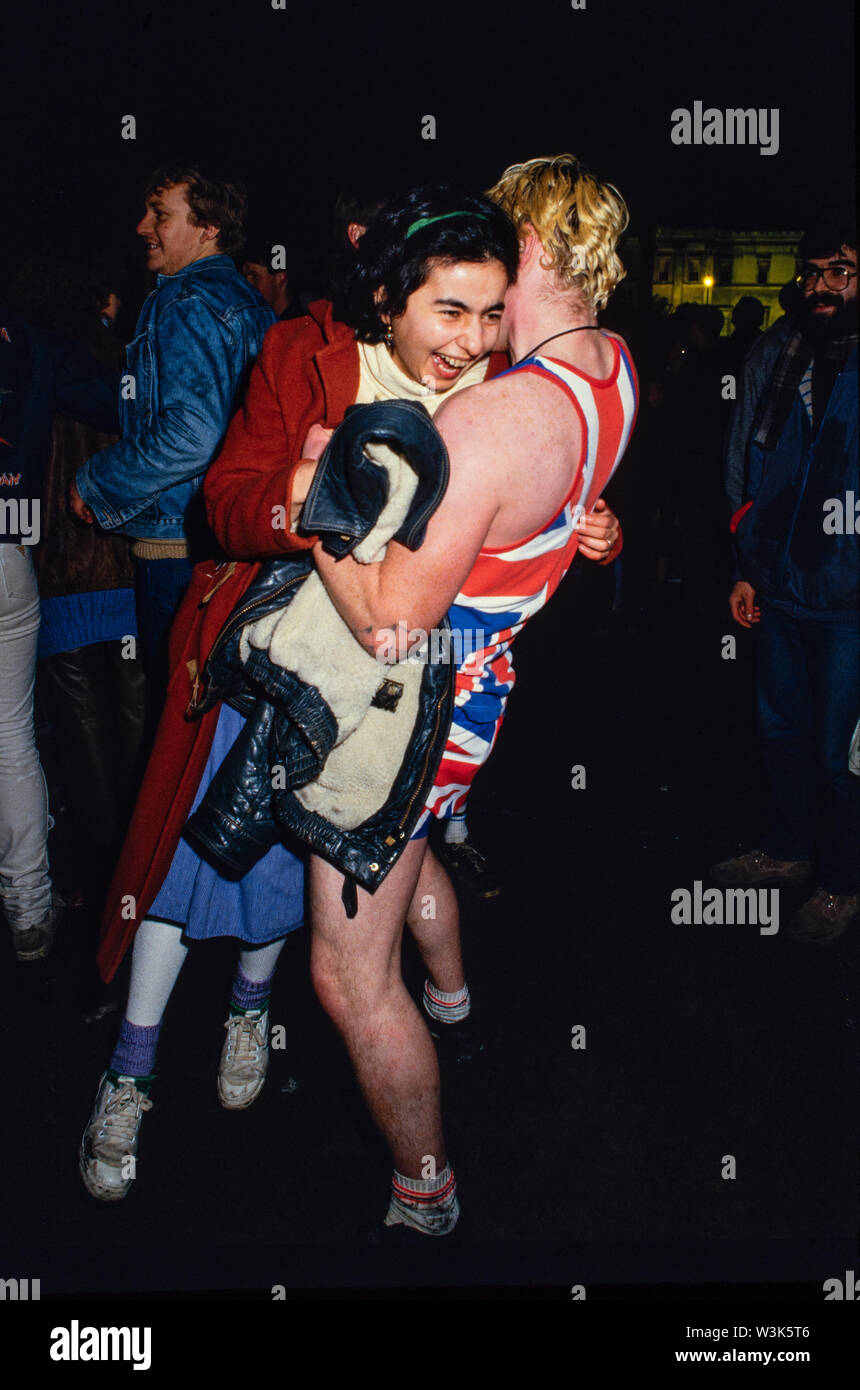 New Years Eve Trafalgar Square, London 1985-6 Stock Photo - Alamy