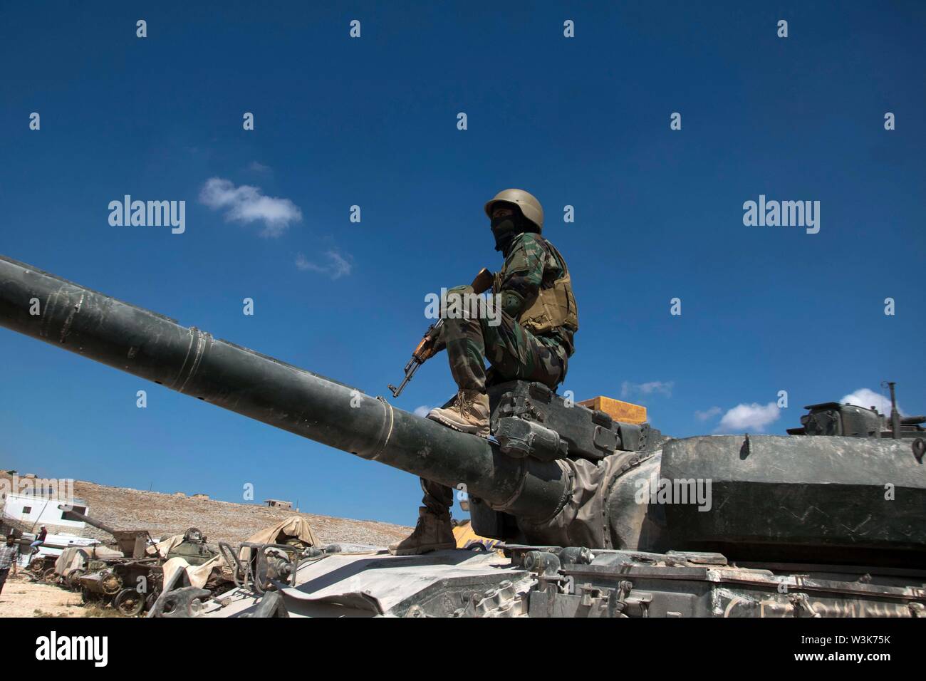Idlib, Idlib, Syrian Arab Republic. 14th July, 2019. Fighters of Jaysh ...