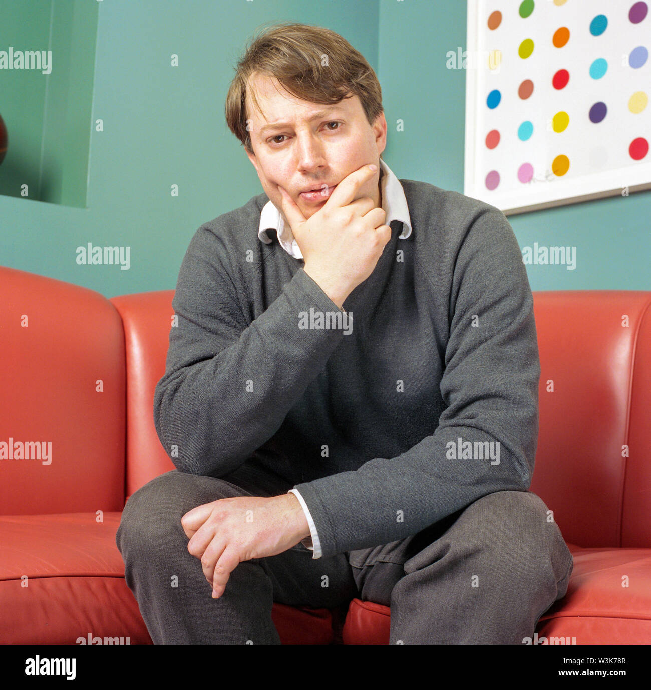 Portrait of English comedian David Mitchell photographed at the Groucho ...