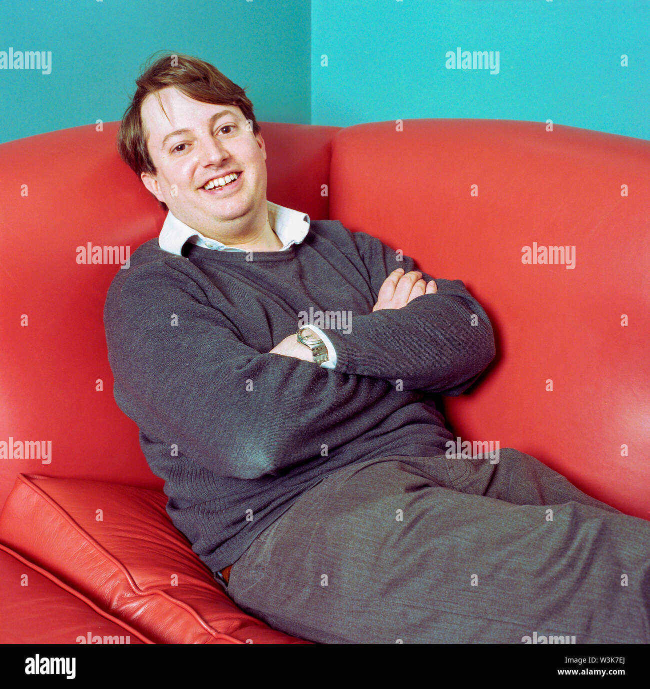 Portrait of English comedian David Mitchell photographed at the Groucho ...