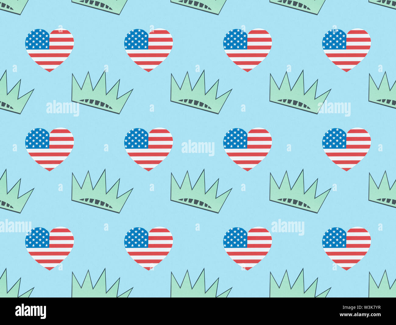seamless background pattern with hearts made of usa flags and crowns on ...
