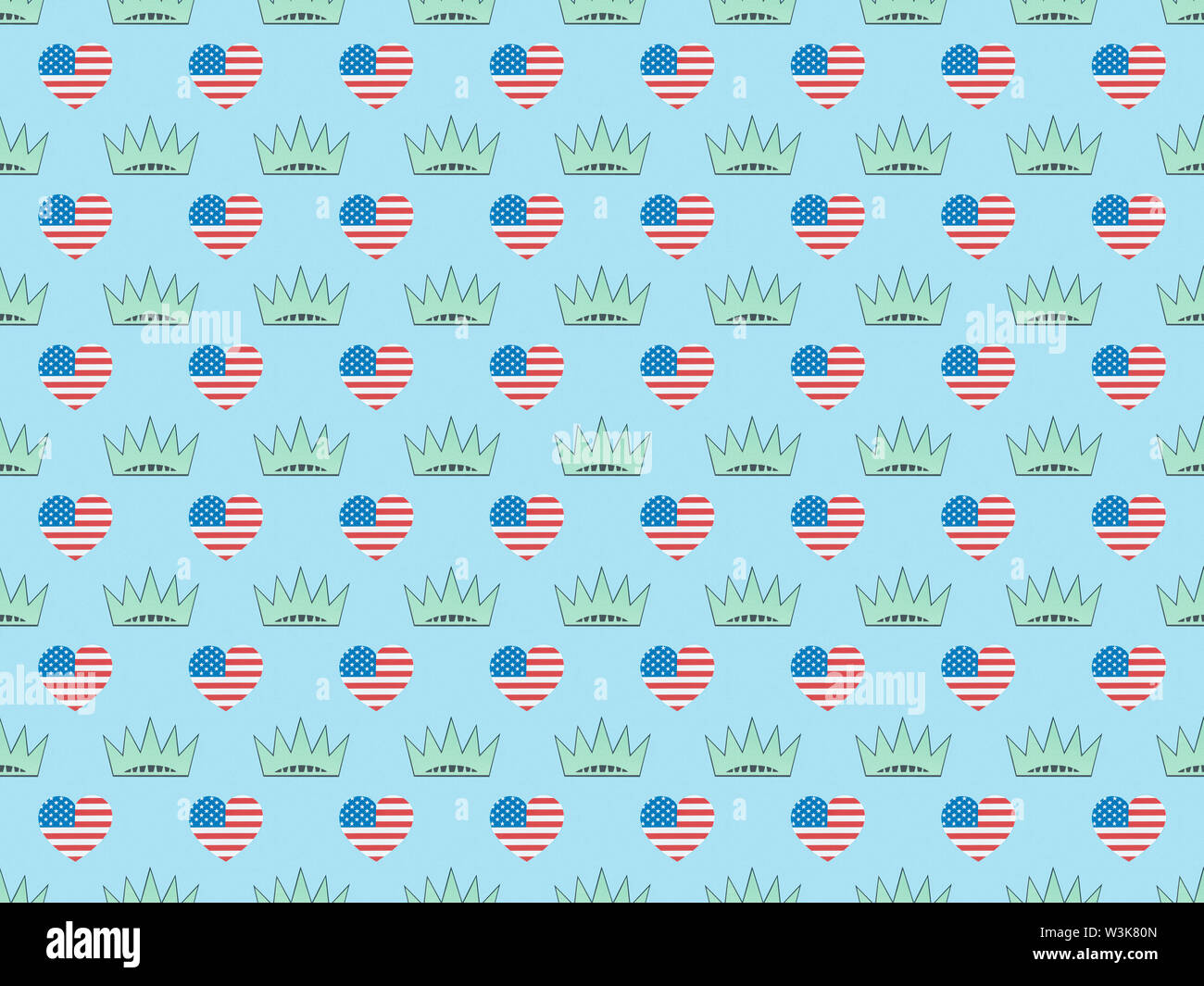 seamless background pattern with hearts made of us flags and crowns on ...